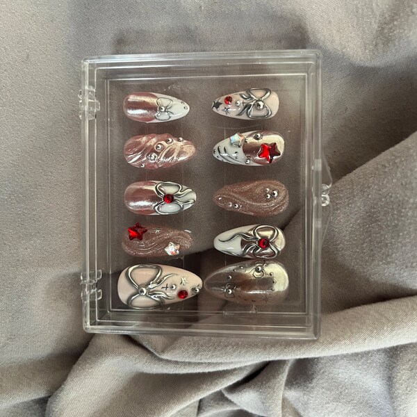 Freestyle 3D Short Almond Press on Nails, Colourful Cute Handpainted ...