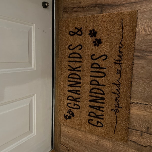 Grandkids and Grandpups Spoiled Here Doormat for Grandma Welcome Mat ...