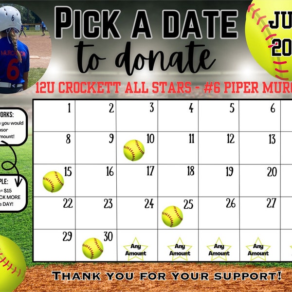 EDITABLE SOFTBALL Template, Personalized Pick a Date to Donate ...
