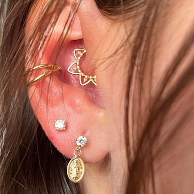 14K Solid Gold Double Row Helix Earring/16g/18g Cartilage Hoop/hinged ...