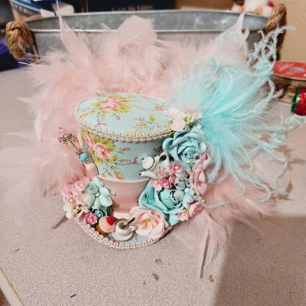 Mini Top Hat, Tea Hat, Blue and Pink Tea Cup Hat, Alice in Wonderland ...