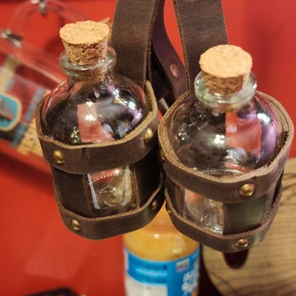 Set of Brown Leather Potion Holders #2 (3 Pieces), Bottles for Larp ...