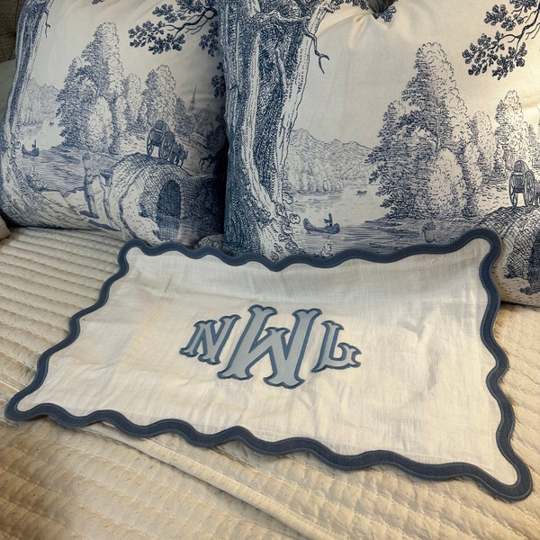 12x20 in Personalized Scalloped Applique Name and Monogram Pillow Cover ...