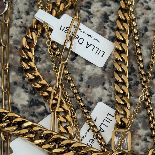 Layered Mixed Chain Necklace Set, Gold Multi Layer Necklace, Mixed ...