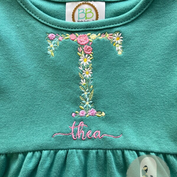 Machine Embroidery LETTER T Uppercase 10cm / 4" Tall Dainty Floral Font ...
