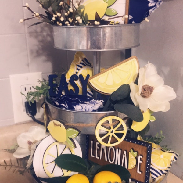 Lemon Tiered Tray Set | Lemonade Tiered Tray | Squeeze the Day | Set of ...