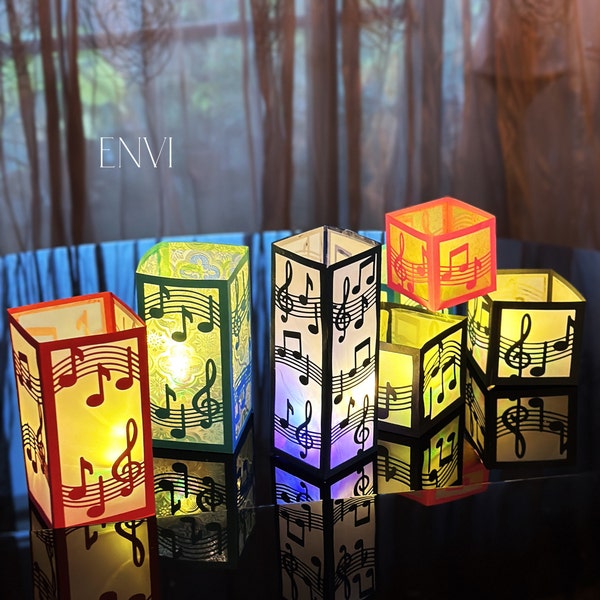 Music Lantern SVG, 3d Paper Lantern SVG With Musical Notes, Led Candle ...