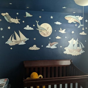 STARDUST Stars and Moon Wall Decal / Whales Animals Set / Nursery Art ...