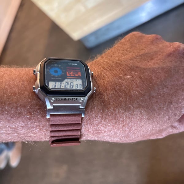 Custom Casio AE-1200 Watch: Silver Case,saddle Brown Leatherette ...