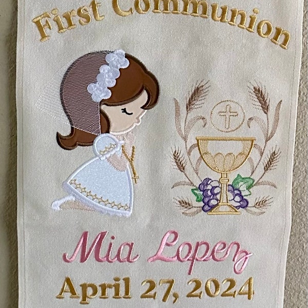 Holy Communion Banner, Personalized First Communion Sign, Embroidered ...