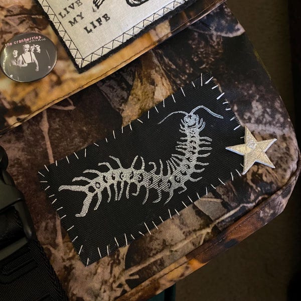 Centipede Patch, Punk Patch, Hand-printed, Sew-on Patch, Black and ...
