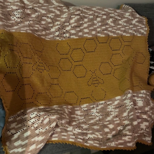 Filet Crochet Blanket Pattern | Bee Blanket Crochet Pattern | Filet ...