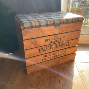 Large Wooden Storage Box With Fabric Upholstered Hinged - Etsy UK