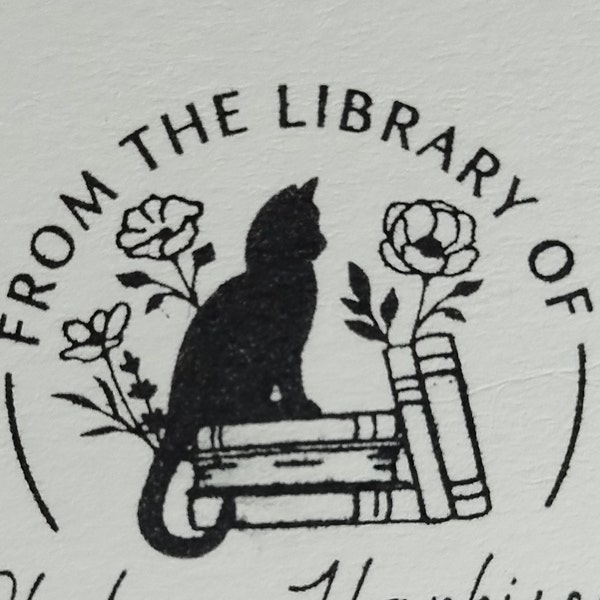 Book Embosser Book Stamp, Personalized Cat Book Stamp, From the Library ...