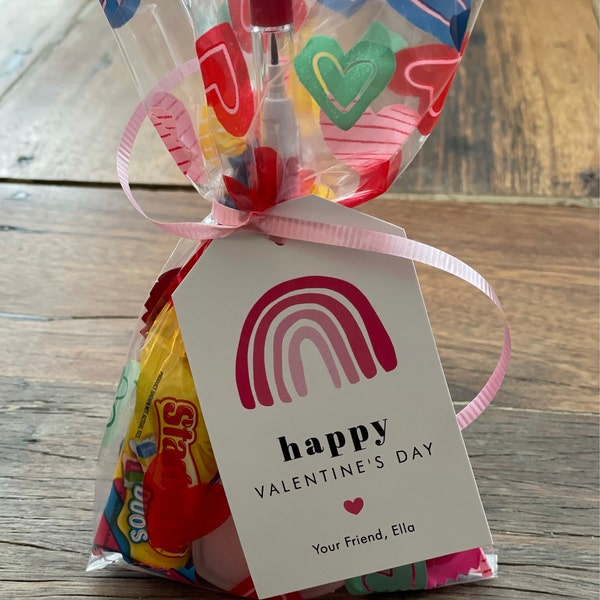 Pink Rainbow Happy Valentines Day Gift Tag, Modern 2024 Valentine's Tag ...
