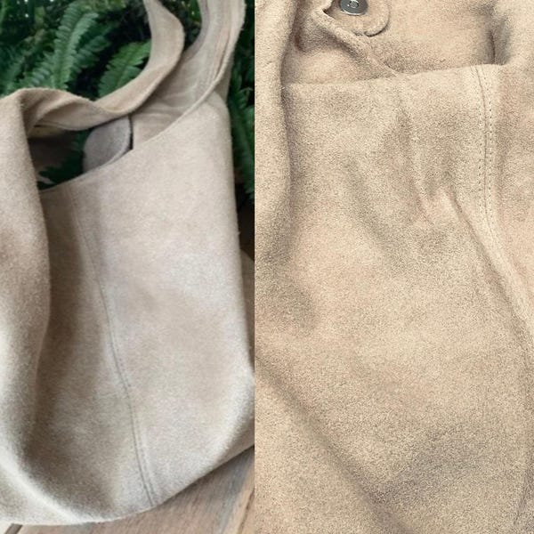 Suede Slouchy Bag, Beige Suede Hobo, Beige Shopper, Suede Tote Bag ...