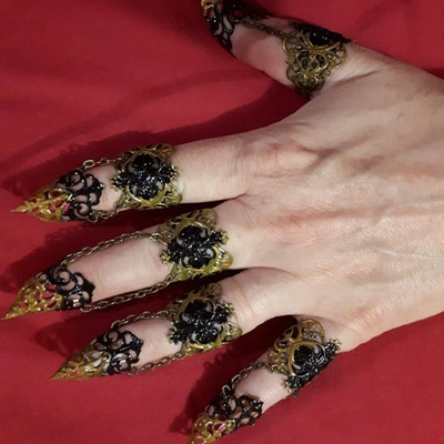 Claw Rings Ebony Armour Full Hand Set Midi Claw Rings Adjustable BDSM ...