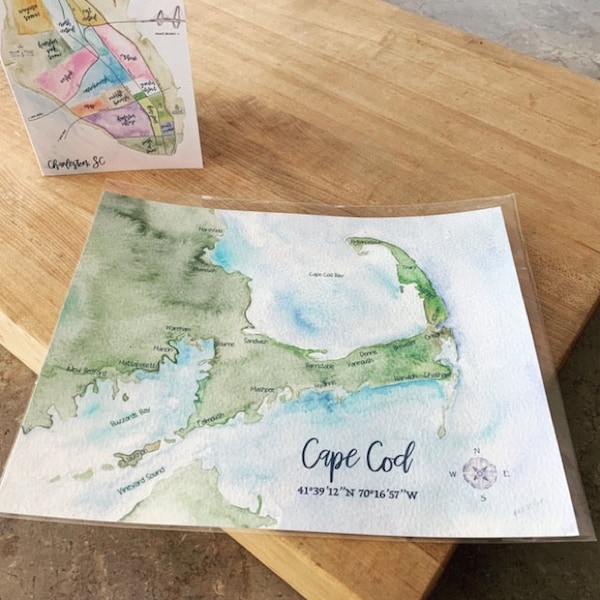 Cape Cod Watercolor Map - Etsy