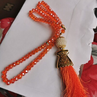 Orange Tasbih, Crystal Prayer Beads, Handmade Prayer Beads 99 Misbaha ...