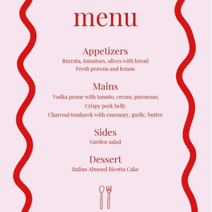 Menu Pink Red Wavy Editable Template Instant Download, Hand Drawn ...