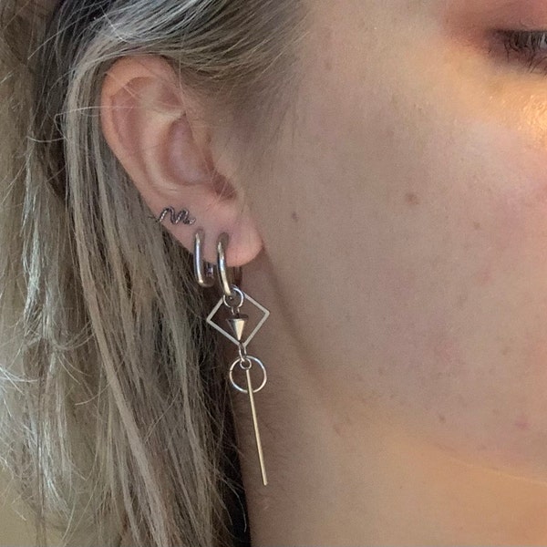 Geometric Dangle Earrings - Urban Style Stainless Steel Jewelry - Kpop ...