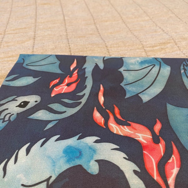 Blue Flying Dragons Fire Fabric - Dragon Fire Dark Blue by Adenaj ...