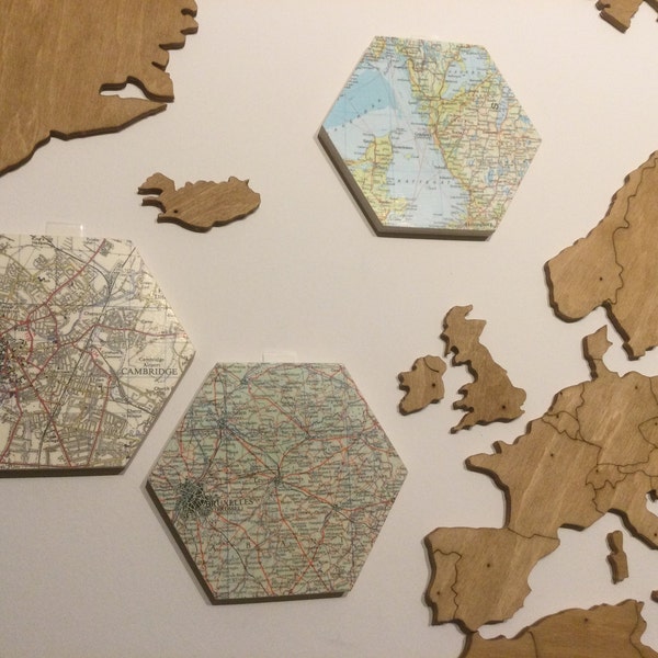 Custom Map Gift - Map Wall Art - Hexagon Map Wall Art Block ...