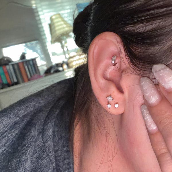 14K Solid Gold Diamond Helix Flat Back/14k Tragus Push in Stud ...