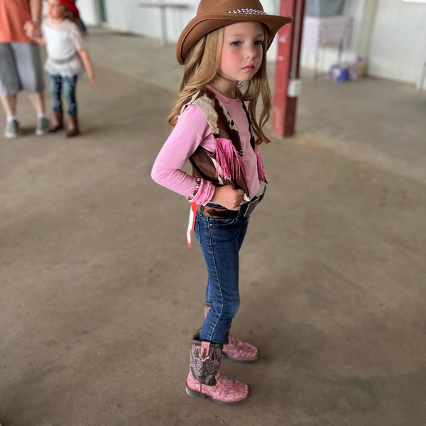 Cowgirl Cowhide Print Vest With Pink, Red or Turquoise Sequin Fringe - Etsy