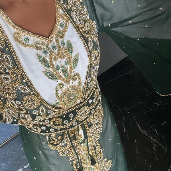 Sale Dubai Moroccan Kaftan Fish Cut Arabic Abaya Maxi Hand Beaded ...