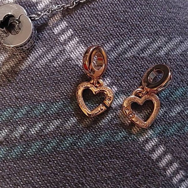 New Rose Gold Plated Linked Sister Hearts Split Dangle Charm for ...