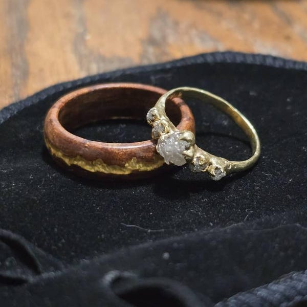 Jameson Whiskey Barrel Spiral Grain Wood Ring With Twin Platinum Wire ...