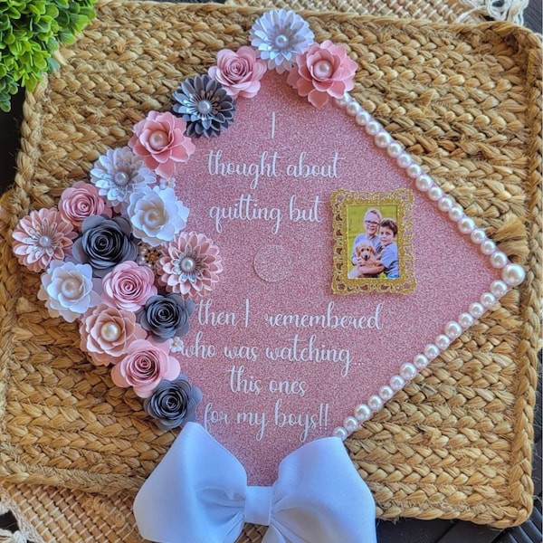 Custom Graduation Cap With BOW & BLING , 3D Paper Flowers, Graduation ...