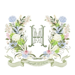 Magnolia Monogram Wedding Crest Monogram Logo Interlock Sketched ...