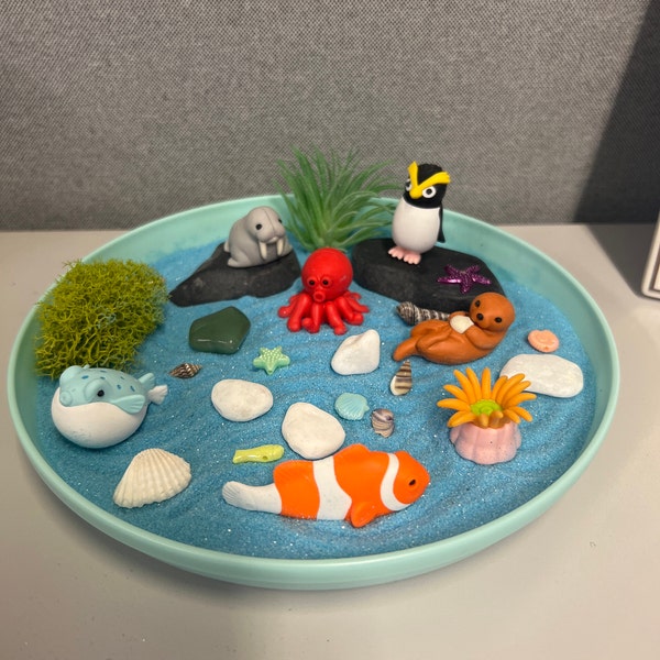 Mini Ocean Zen Garden Beach Sand Blue Desk Accessory Fun DIY Kit ...
