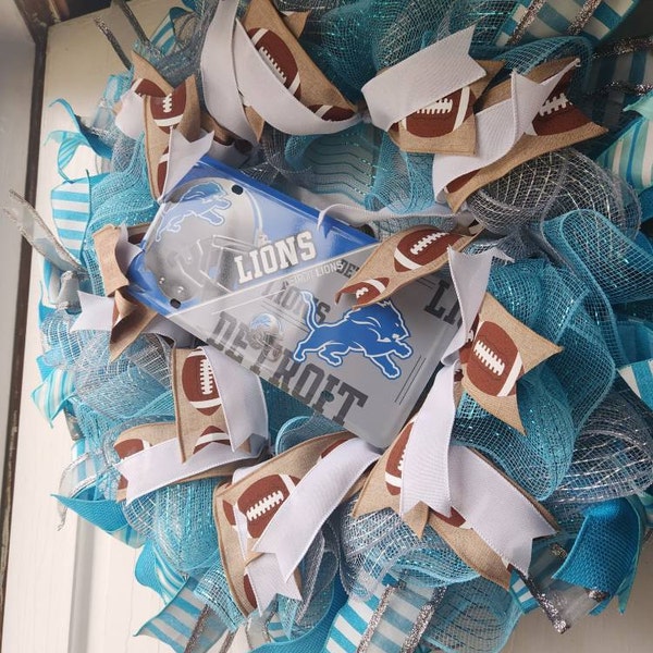 Detroit Lions Wreath, Football Wreath, Football Decor, Sports Decor ...
