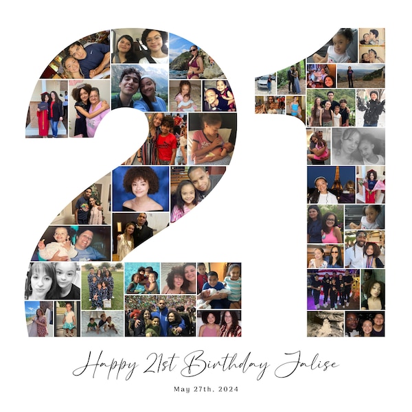 21st Birthday Photo Collage, 21st Birthday Gift, Birthday Number 21 ...