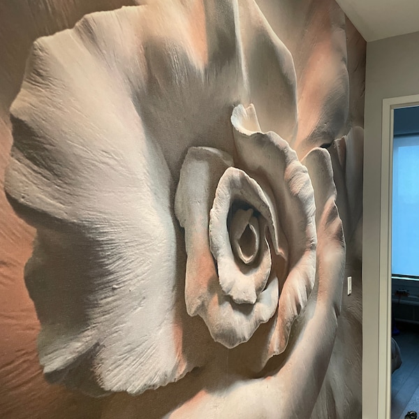 3D Wallpaper, 3D Embossed Effect, 3D Rose Wall Mural, Gray Relief ...