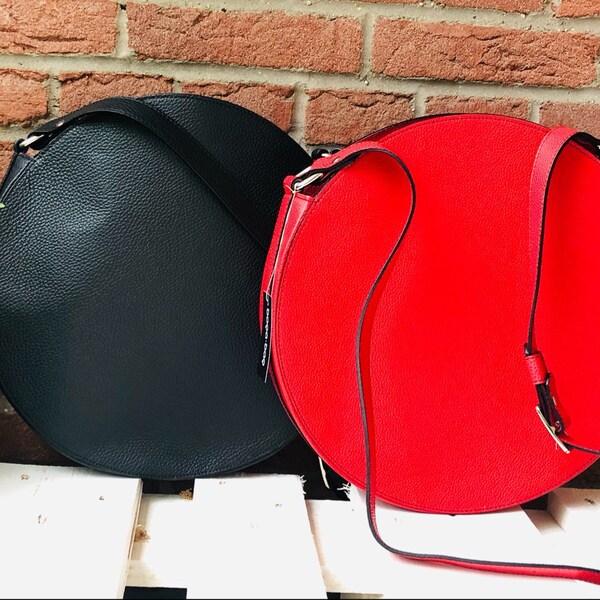 Black Leather Round Backpack for Women - Minimalist Style, Ideal for ...