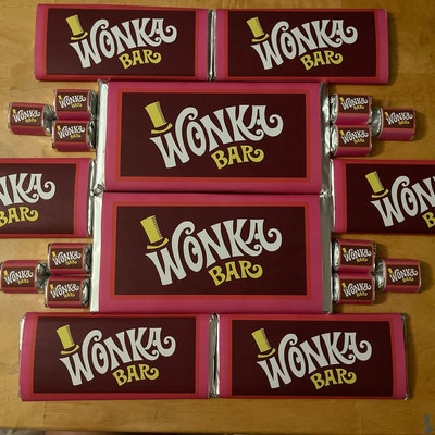 Wonka Bar Labels Mini & Snack Size Wrappers Wonka Bar Candy Bar Label ...