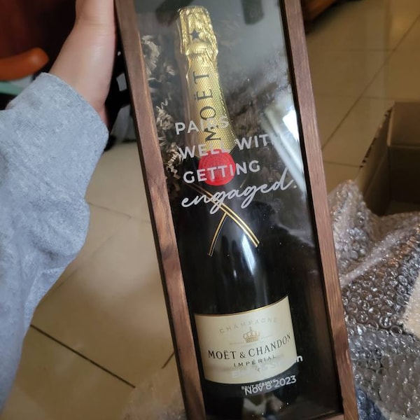 Engagement Gift for Couple, Personalized Engagement Wine Bottle Box ...