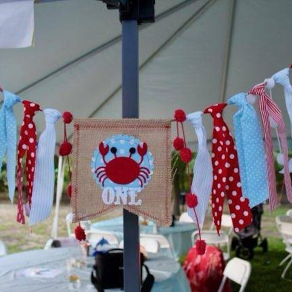 Crab Highchair Banner, 1st Birthday Party Decoration, One Fabric ...