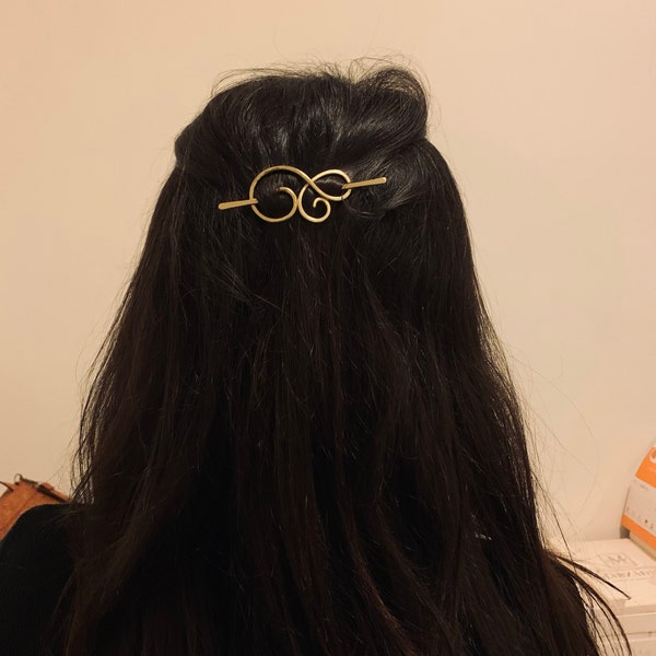 Celtic Spiral Hair Pin in Copper or Brass Barrette Hair Holder - Thin ...