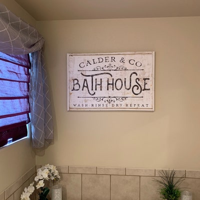 PERSONALIZED Custom Bath House Sign Bathroom Art Family Name and Co ...