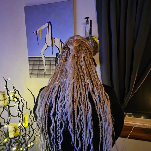 Pink Сurly Dreads / Beige to Pink Ombre Dreadlocks / Full Head DE & SE ...