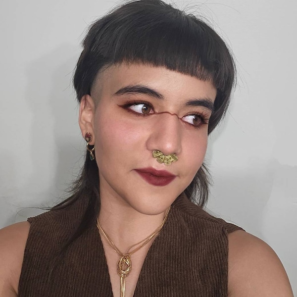 Ornate Filigree Septum Brass Piercing With Natural Garnet Stone ...