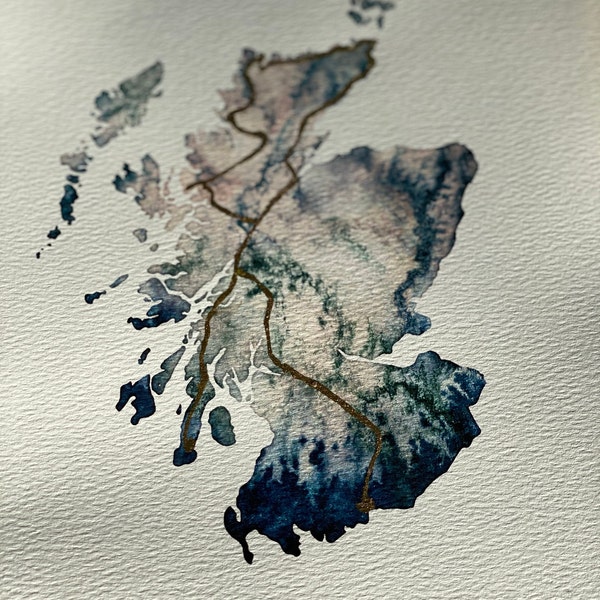 Calmac Ferry & Golden Beaches Watercolour Map of Scotlands Hebrides ...
