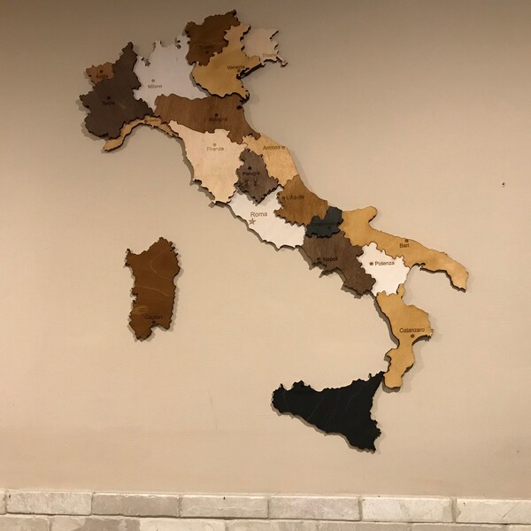 Wood 3D Map Italy Handmade Wood Map Wood Art Wood Travel Map Birthday ...