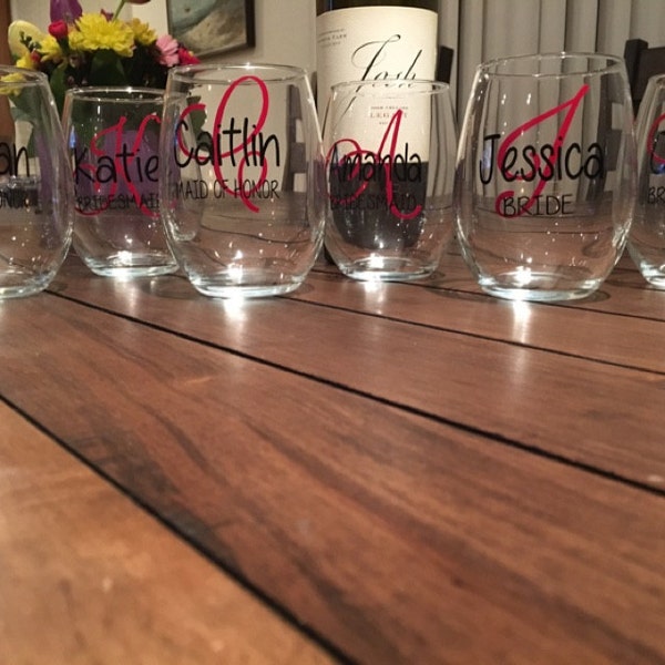 Wedding Party Wine Glass Decals, Monogram Wine Glass Stickers ...