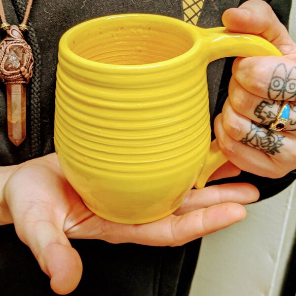 Large Covered Mug, Yellow - Etsy